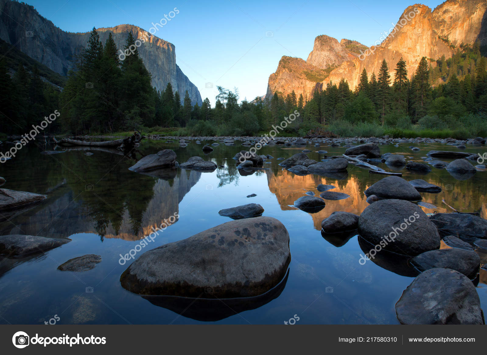 Classic View Scenic Yosemite Valley Famous Capitan Rock Climbing Summit ...