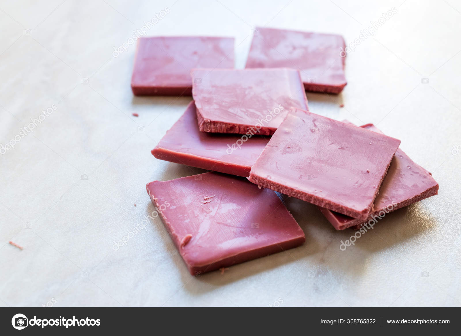 Ruby Chocolate Pieces. New Type of Processing Cocoa Beans. Stock Photo ...
