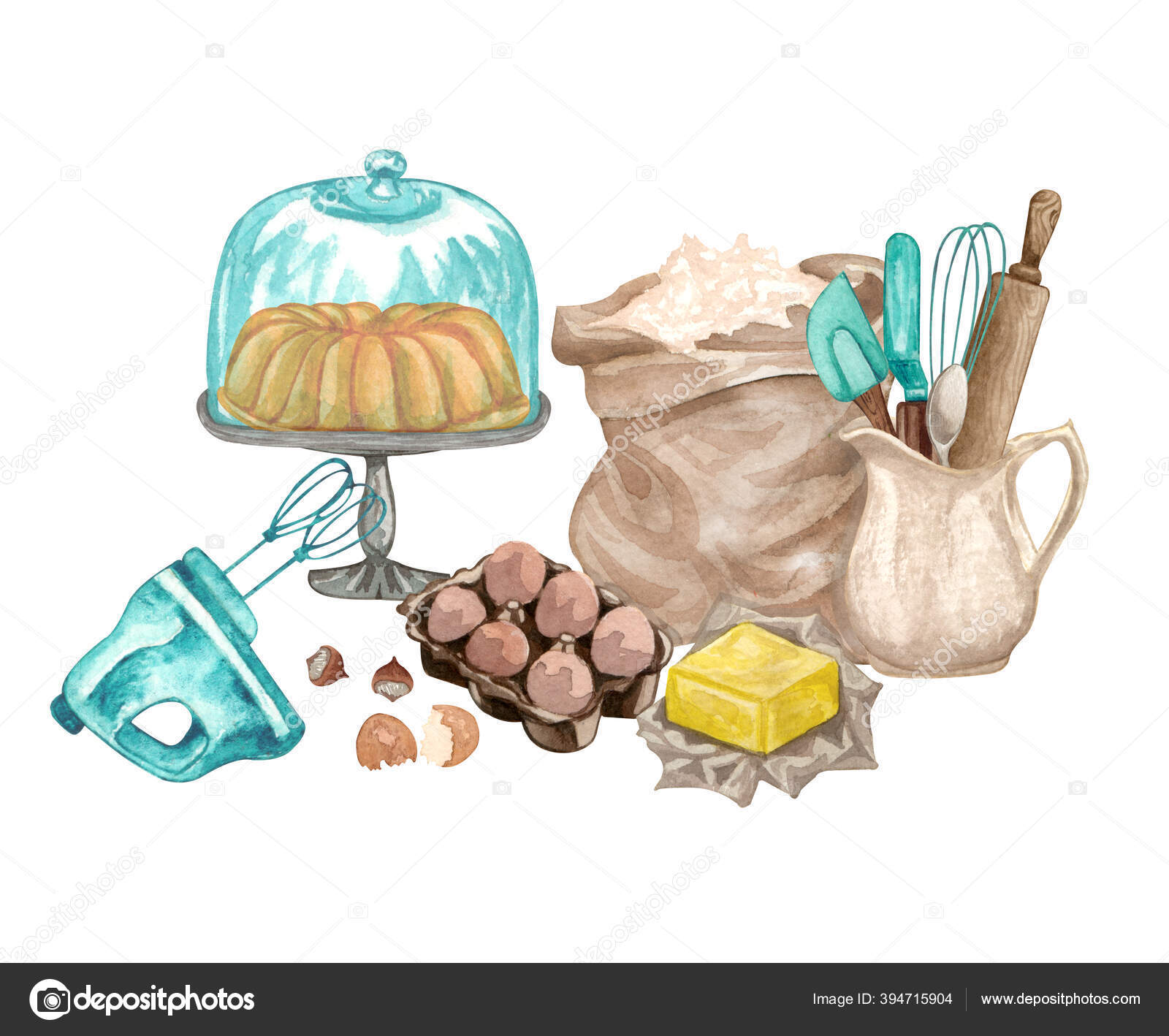 Embellishments Watercolor Baking Clipart Baking Set Kitchen Utensils ...