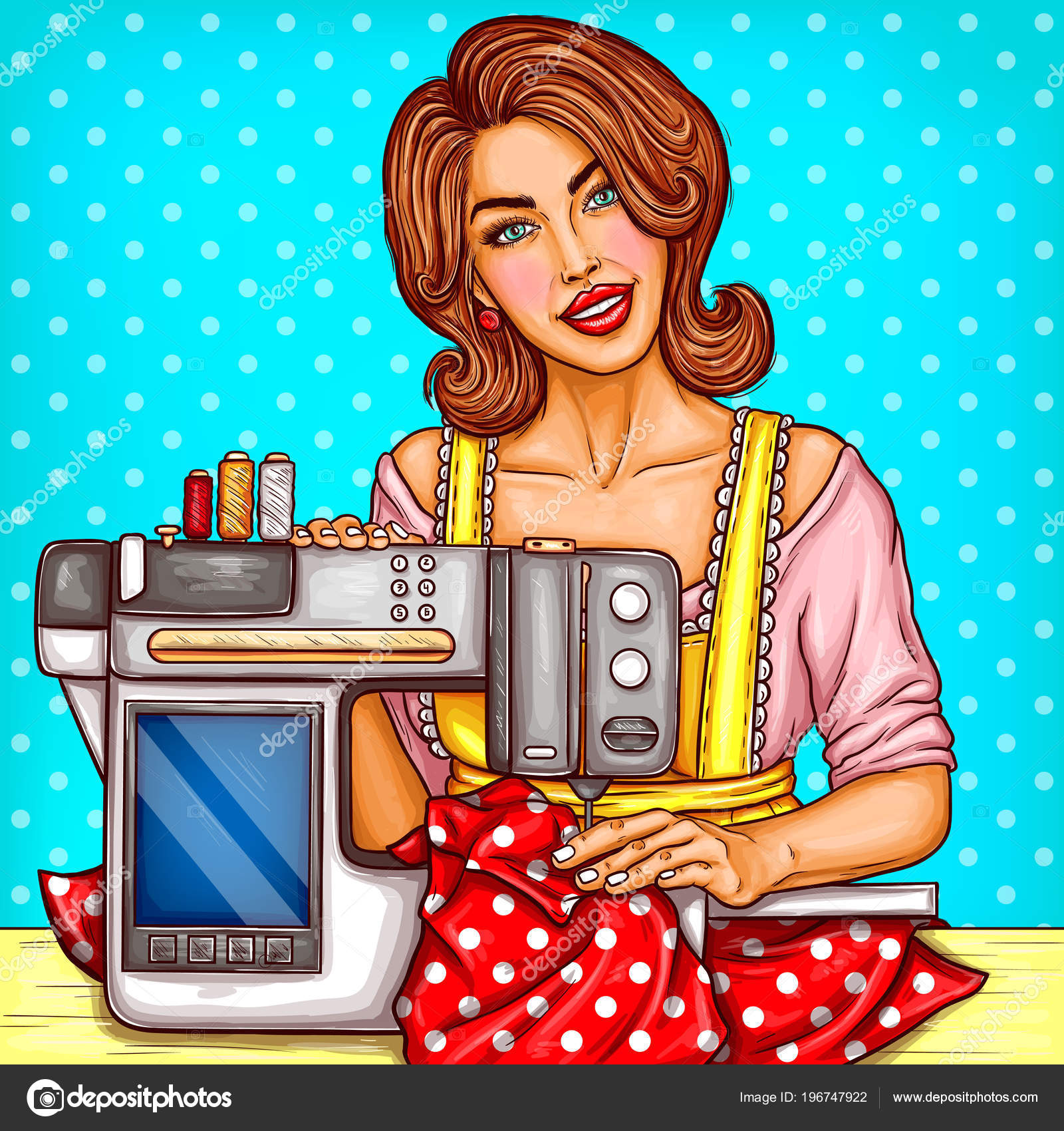 Vector pop arte mujer costuras costura en la máquina Vector de stock ...