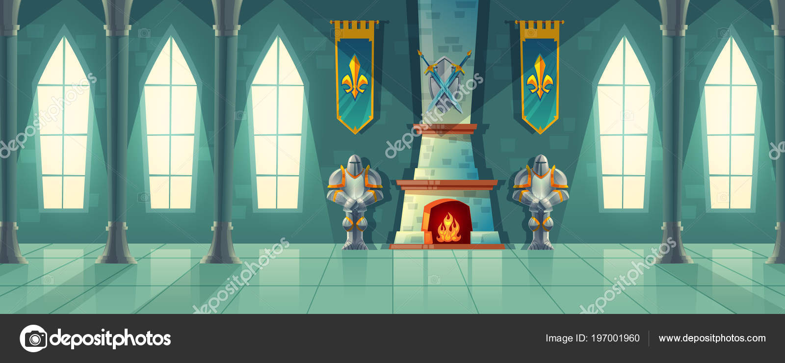Vector castle hall, interior of royal ballroom Stock Vector Image by ...