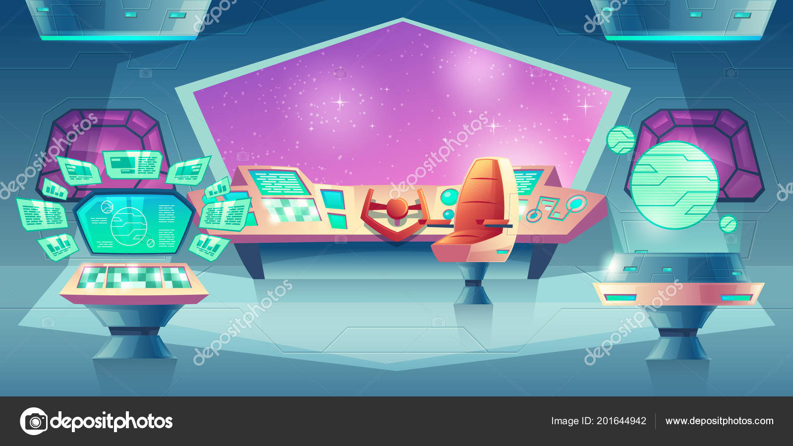 Vector alien spaceship orlop, cockpit with helm — Stock Vector ...