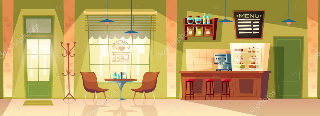 Vector fondo de la cafetería de dibujos animados, interior de la ...