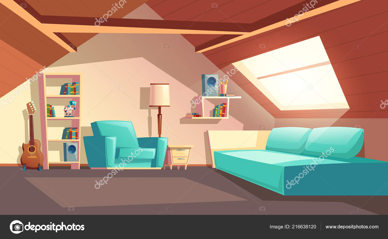 Vector cartoon empty garret room, attic interior Stock Vector Image by ...