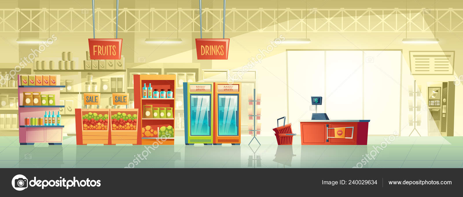 Vector background of empty supermarket, shop, store Stock Vector by ...