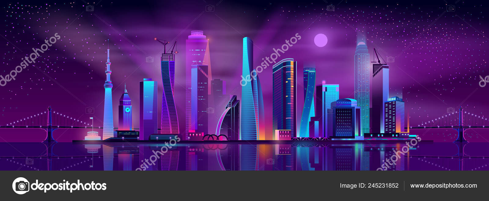 Metropolis nightlife cartoon vector background Stock Vector by ...