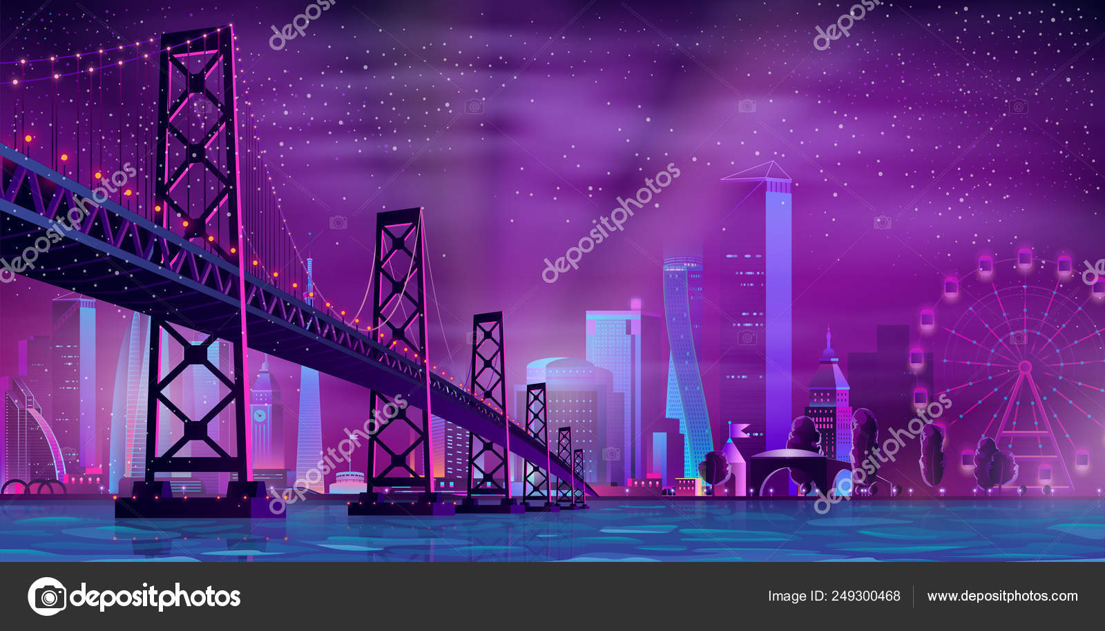 Modern night city cartoon vector urban background Stock Vector Image by ...