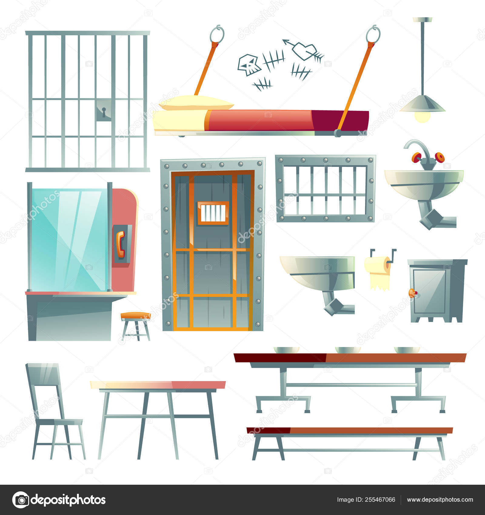 Prison cell interior elements cartoon vector set Stock Vector Image by ...