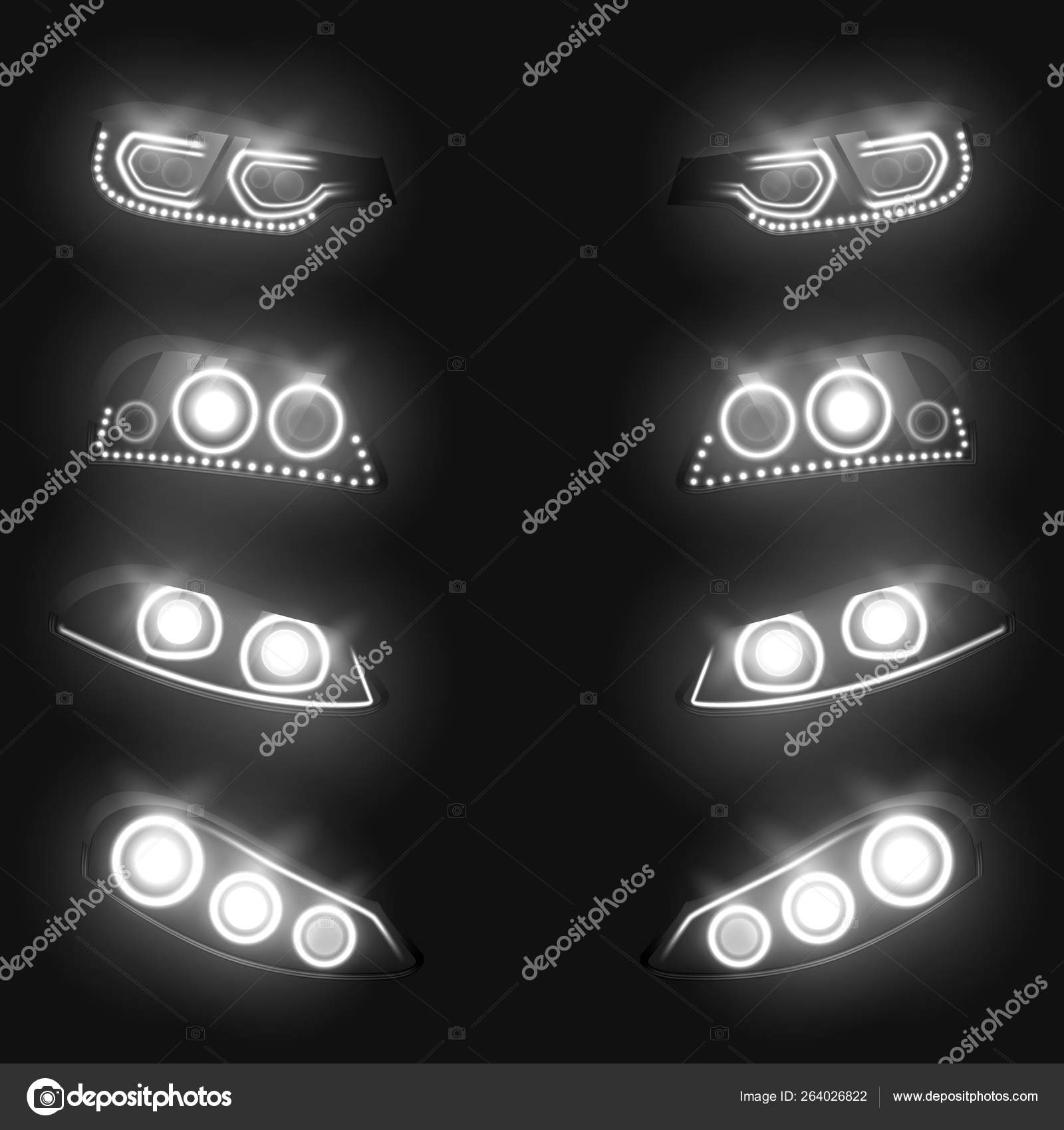 Glowing car headlights 3d realistic vector set Stock Vector Image by ...