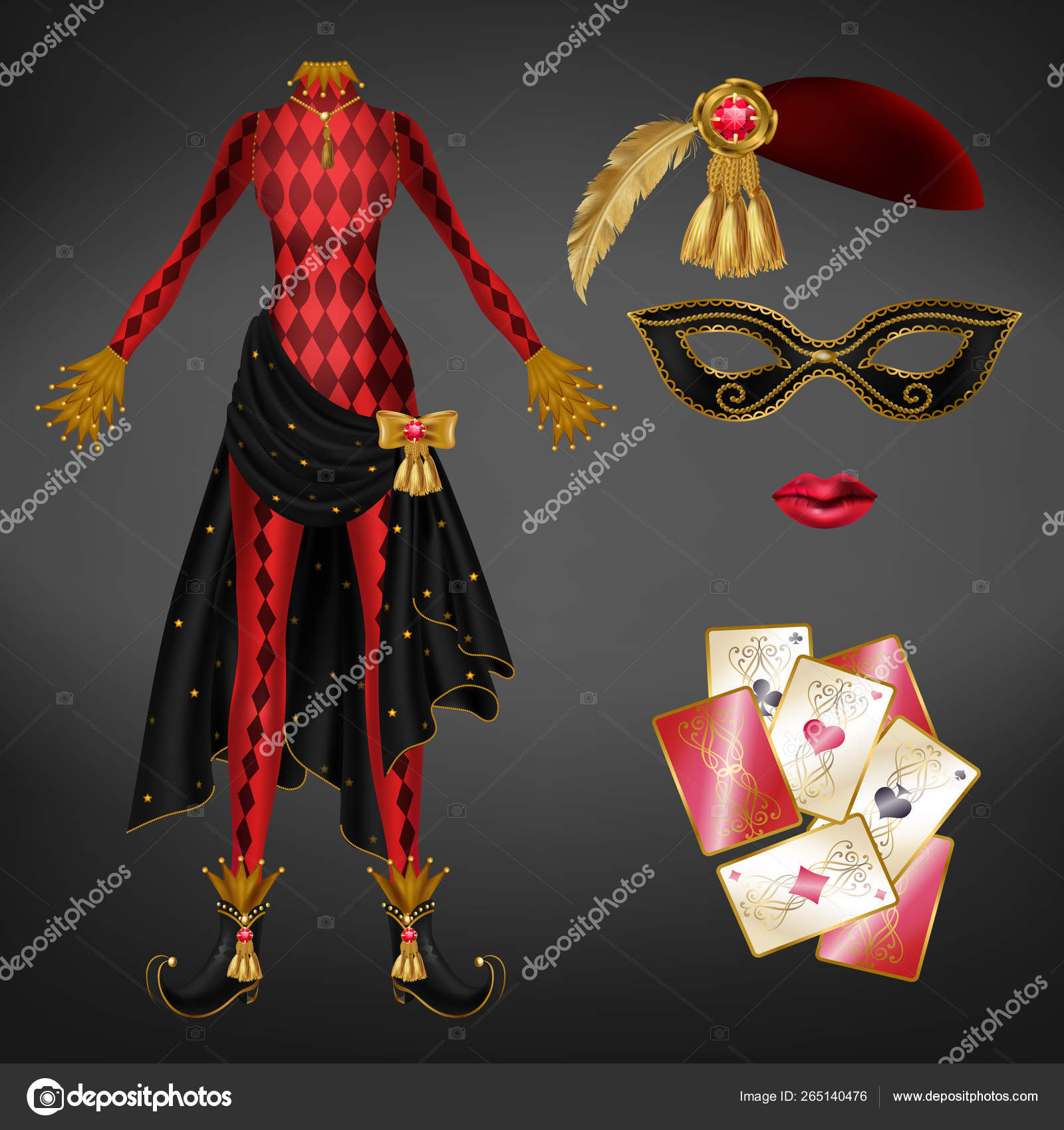 Traje de comodín femenino, jugando cartas vector realista Vector de ...