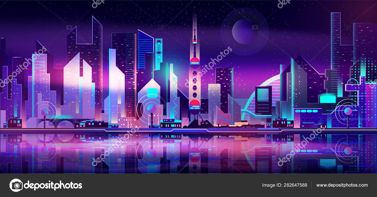 Future metropolis skyline vector urban background Stock Vector Image by ...