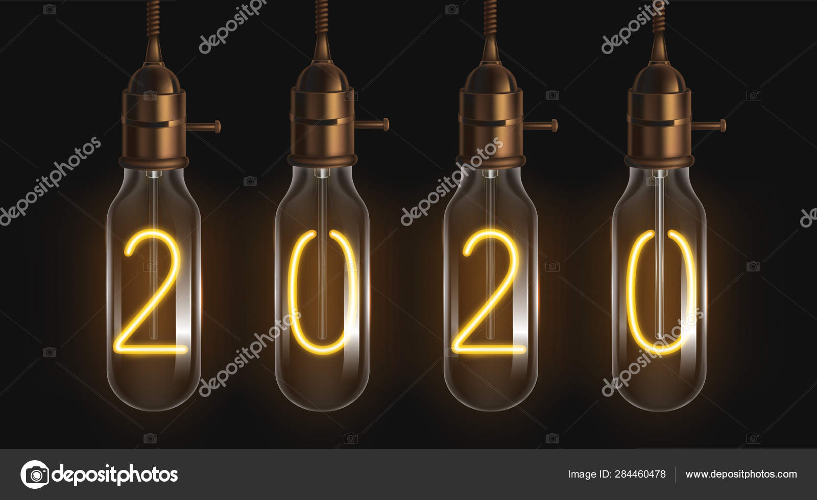 2020 números brillantes dentro de las bombillas de filamento Vector de ...