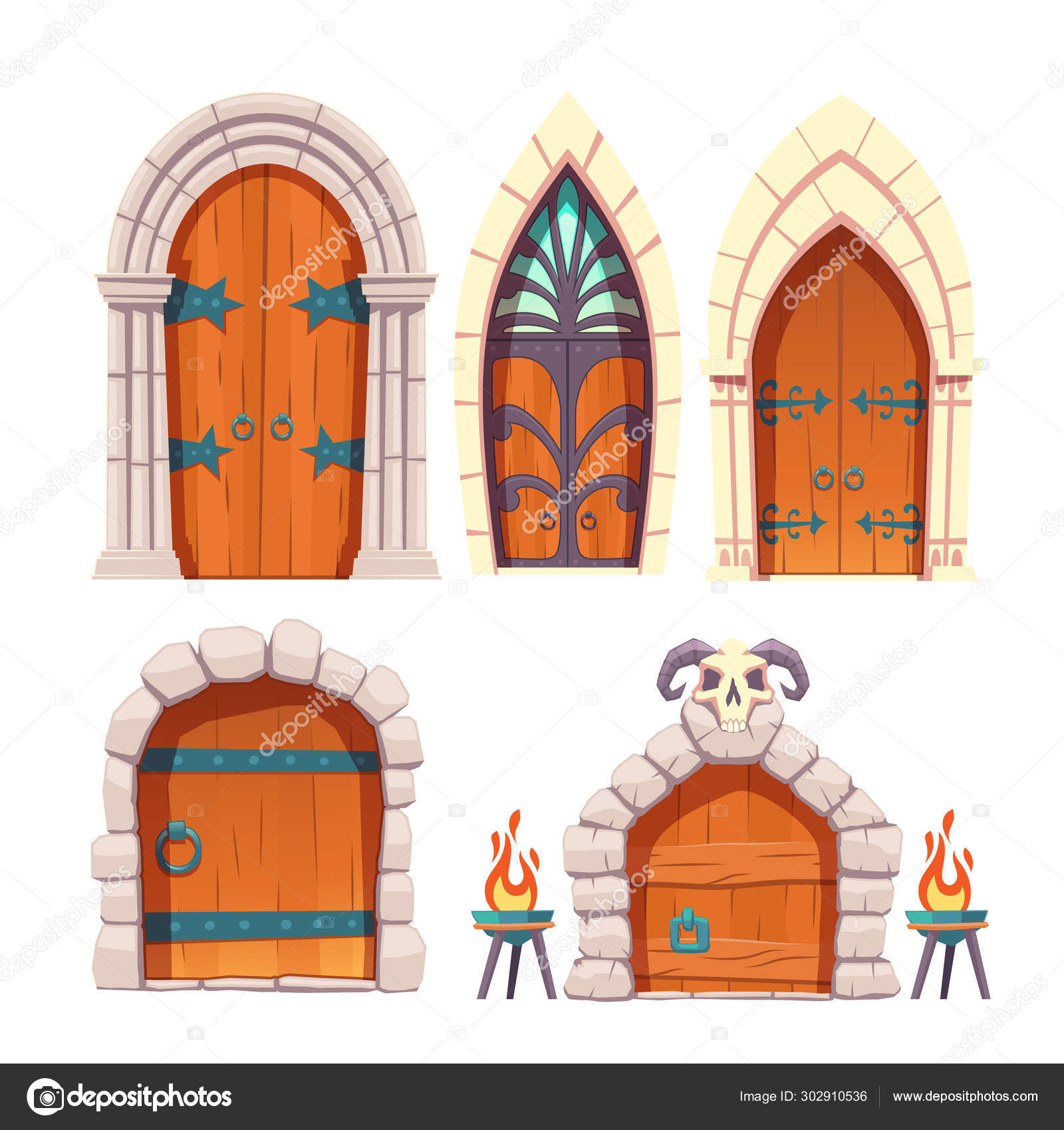 Medieval castle, dungeon door cartoon vector set Stock Vector Image by ...