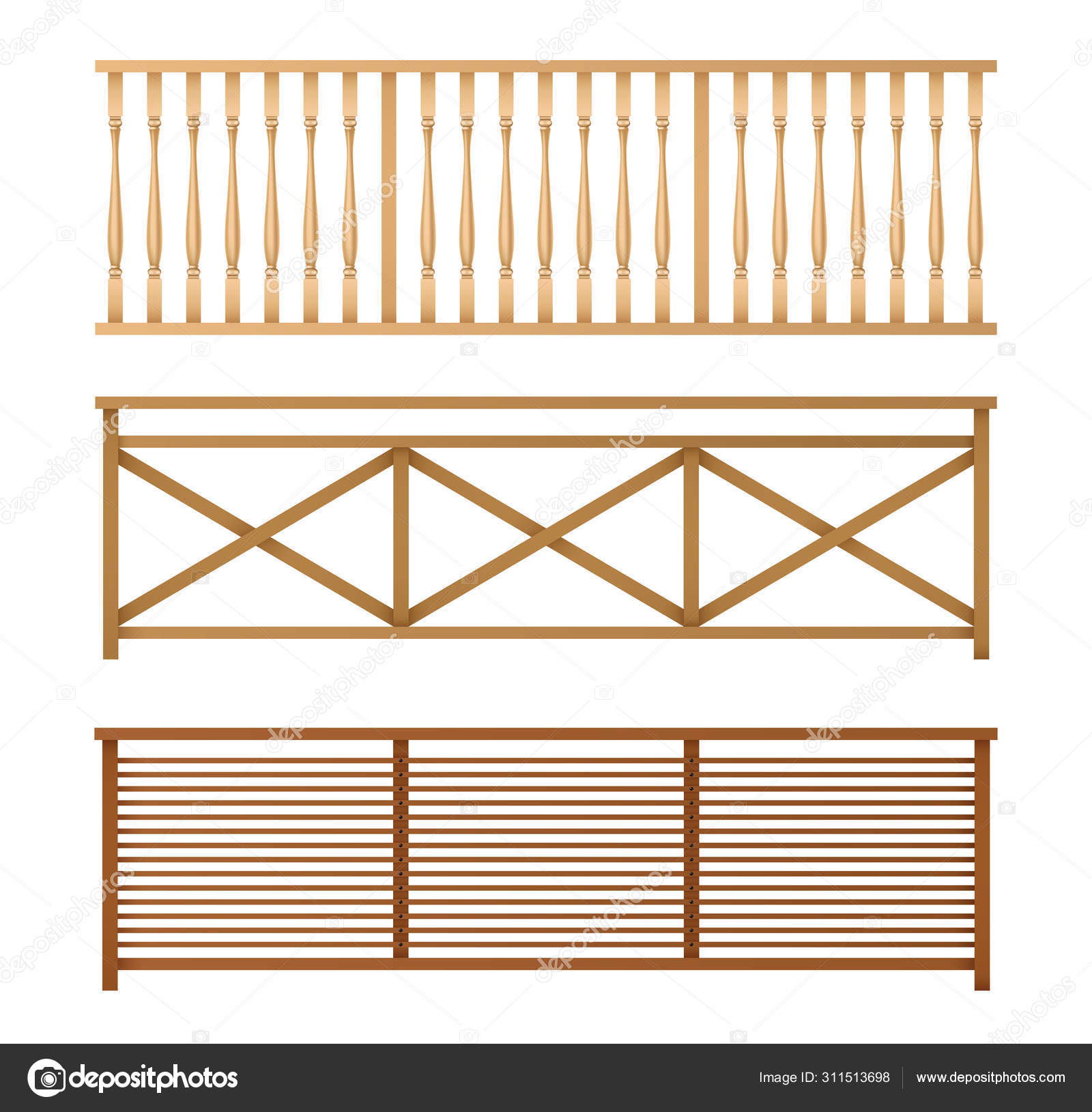 Wooden fences, handrails realistic vector set Stock Vector Image by ...
