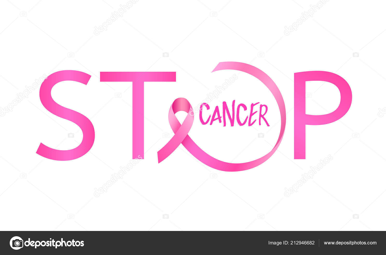 Stop Cancer Lettering Design Pink Ribbon Breast Cancer Awareness Month ...