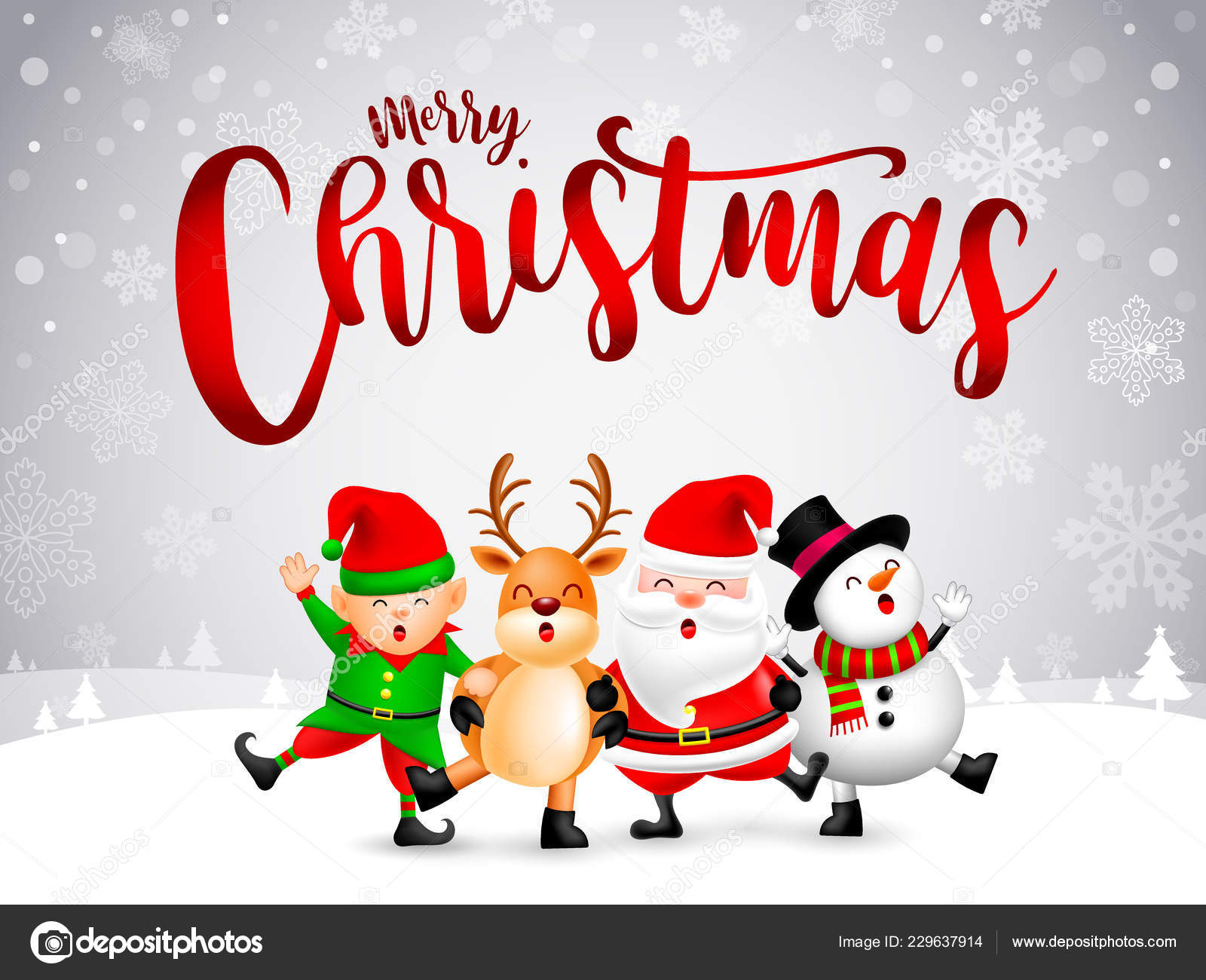 Funny Christmas Characters Design Snow Background Santa Claus Snowman ...