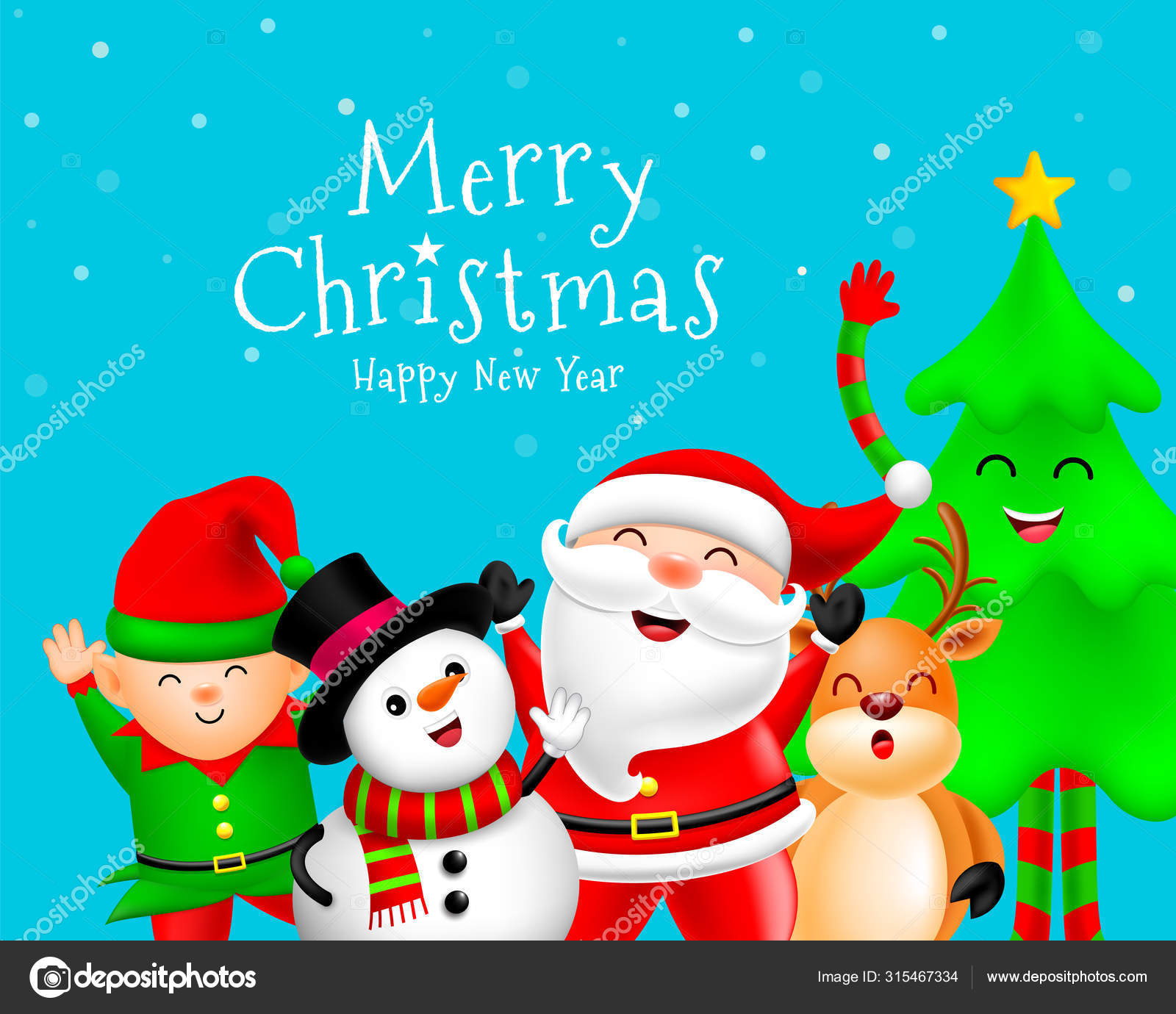 Funny Christmas Characters Design Snow Background Santa Claus Snowman ...