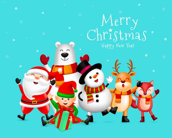 Funny Christmas Characters Design Snow Background Santa Claus Snowman ...