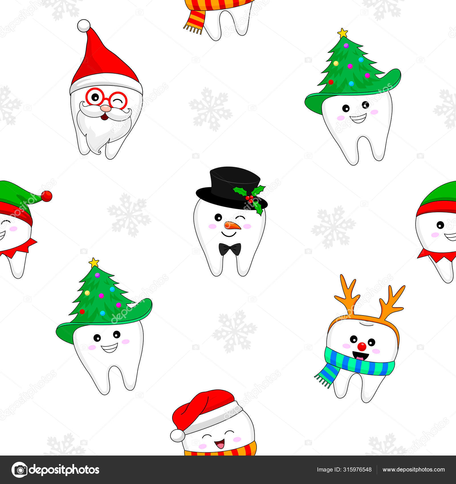 Set Christmas Tooth Characters Santa Claus Snowman Elf Reindeer ...
