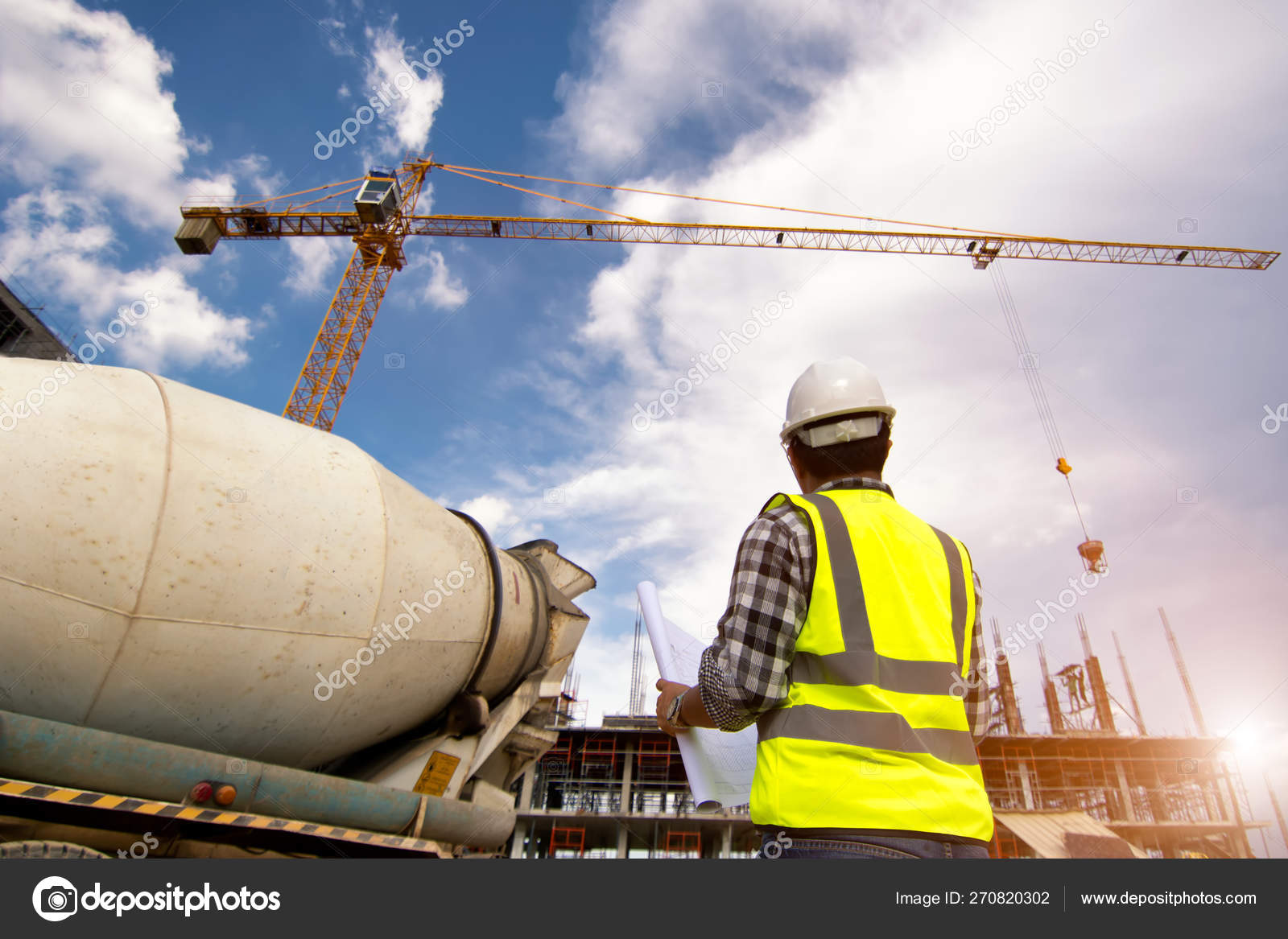 Civil Engineering People Construction Site Holding Blueprint His Hand ...