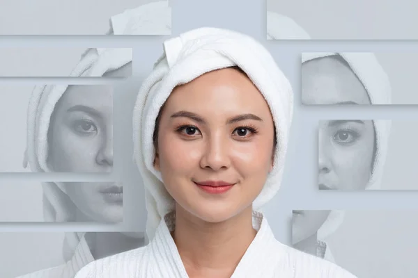 Comparison Portrait Beautiful Asian Woman Dark Spots New Skin Skin ...
