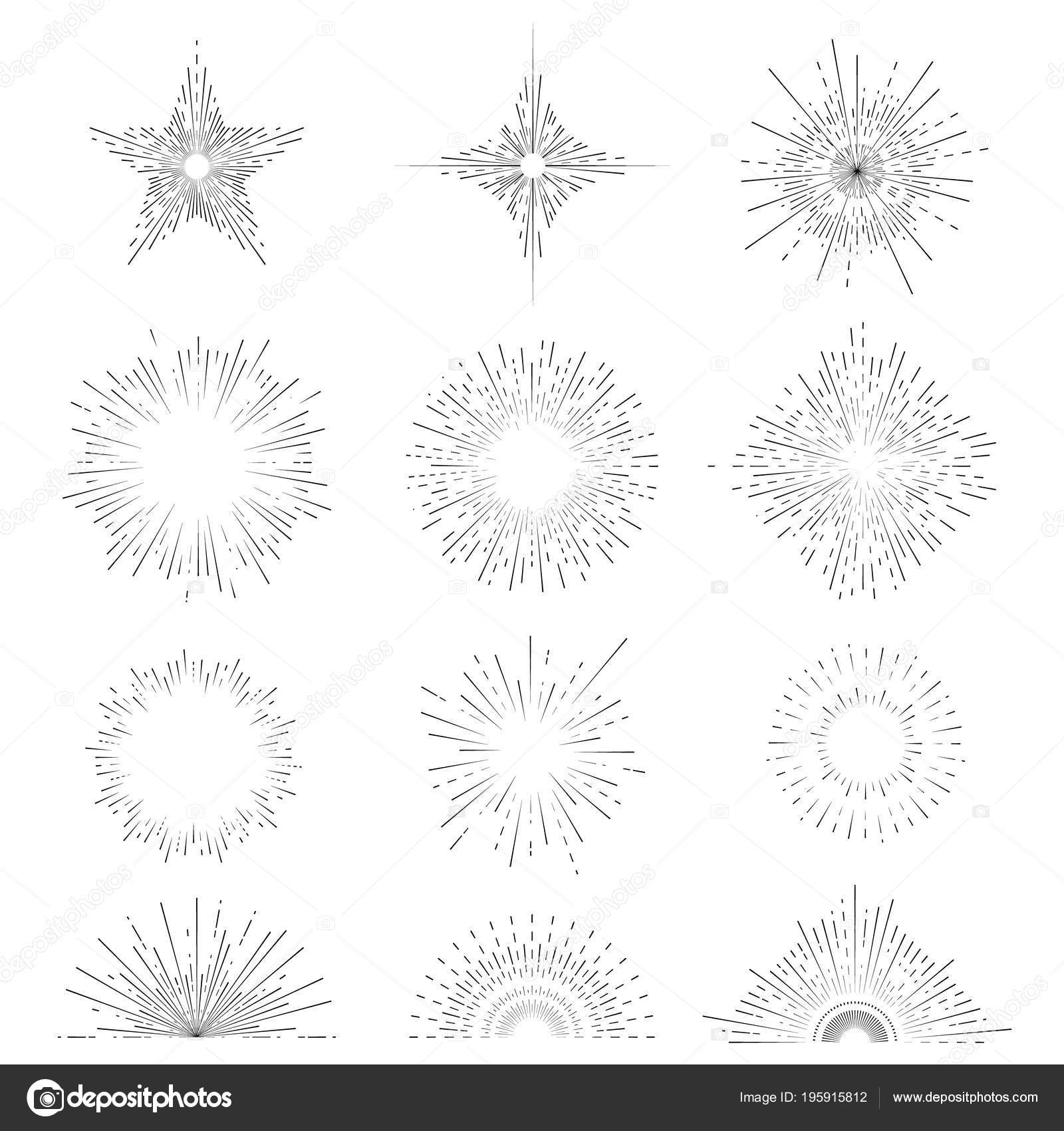 Retro Sunburst Signs Black Thin Line Icon Set. Vector — Stock Vector ...