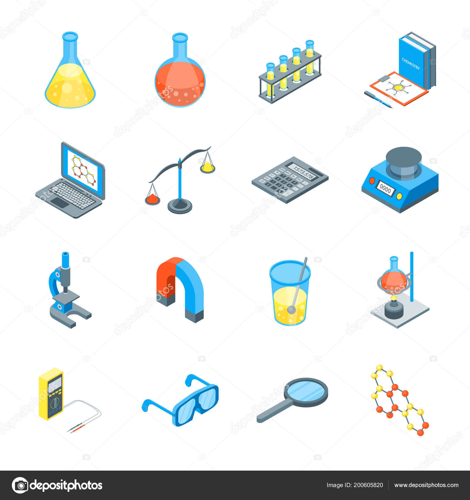 Science Tools and Elements 3d Icons Set Isometric View. Vector Stock ...
