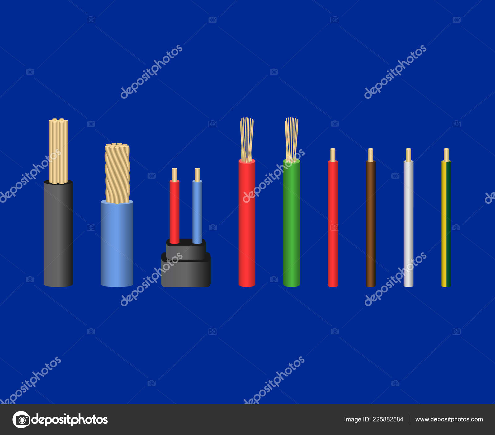 Realistic Detailed 3d Electrical Cable Set. Vector Stock Vector Image ...