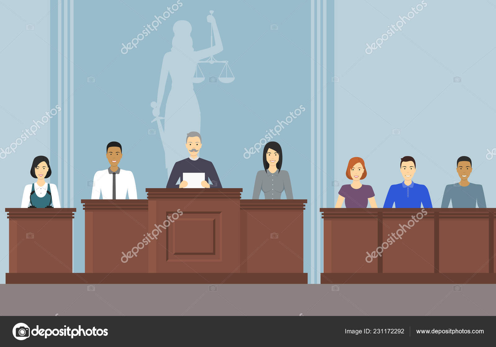 Desenhos animados Cor Tribunal Edifício Interior Interior com Pessoas ...