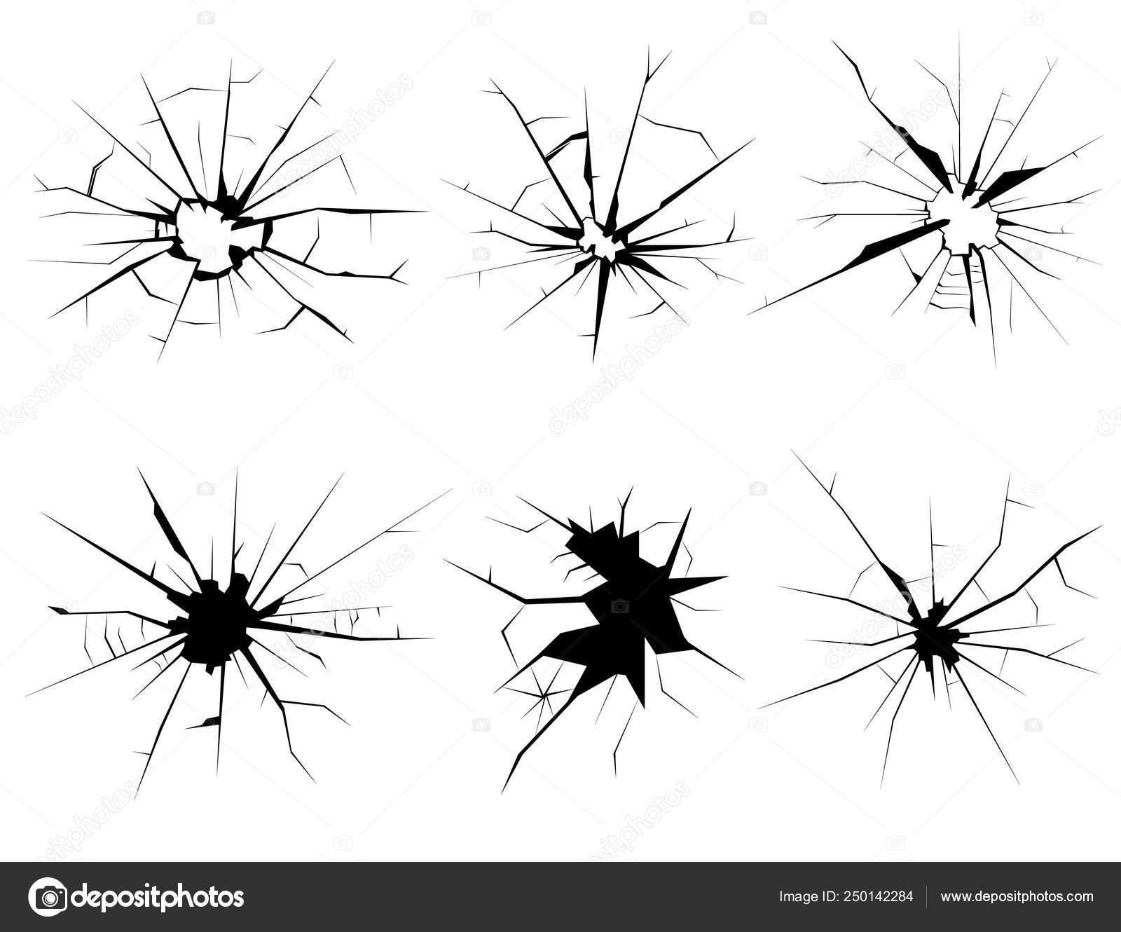 Broken Window Different Black Cracks Set. Vector Stock Vector Image by ...