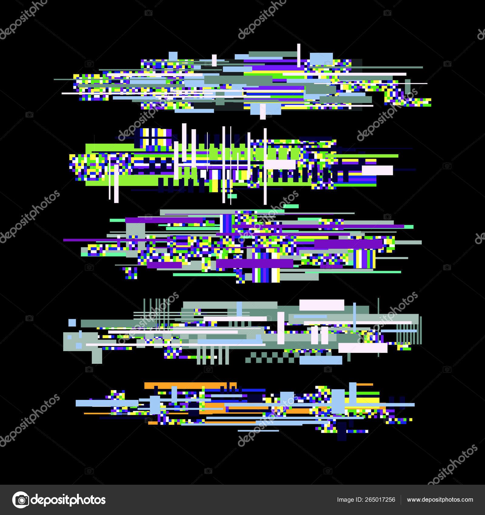 Glitch Effect Style Elements Set on a Black Background. Vector ⬇ Vector ...