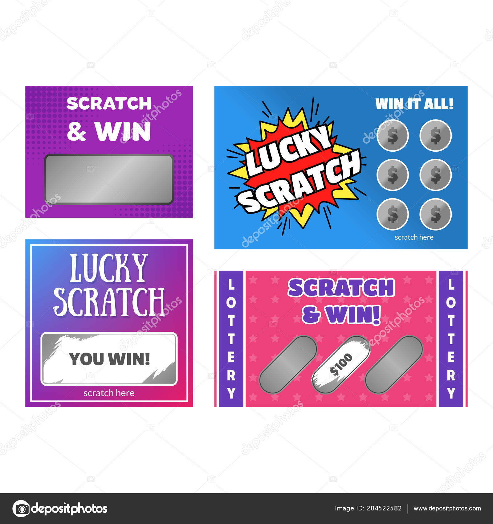 Cartoon Scratch Cards Different Types Set. Vector Stock Vector by ...