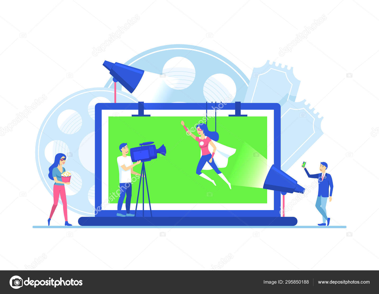 Cartoon Color Characters People Making Movie Video Production Concept ...