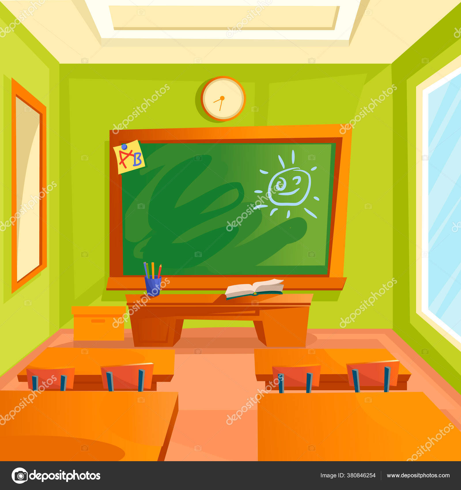 Cartoon Color School Classroom Interior Inside Concept. Vector Stock ...