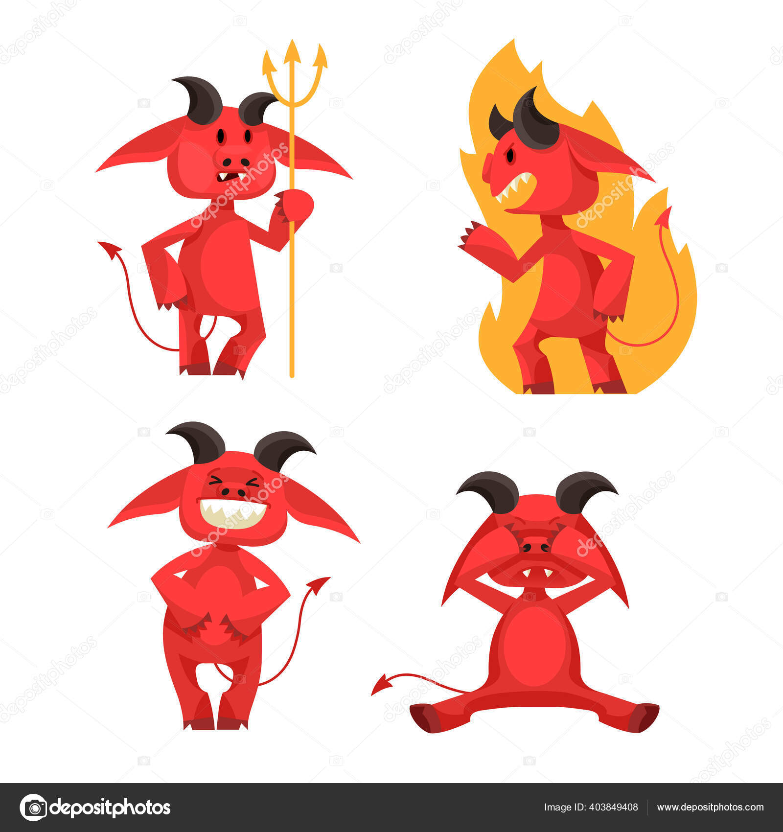 Cartoon Funny Red Devils Characters Icons Set. Vector Stock Vector ...