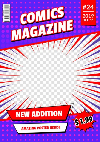 Comic book cover. Comics books title page, funny superhero magazine ...