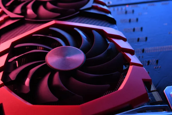 Computer game graphics card, videocard with two coolers on circuit ...