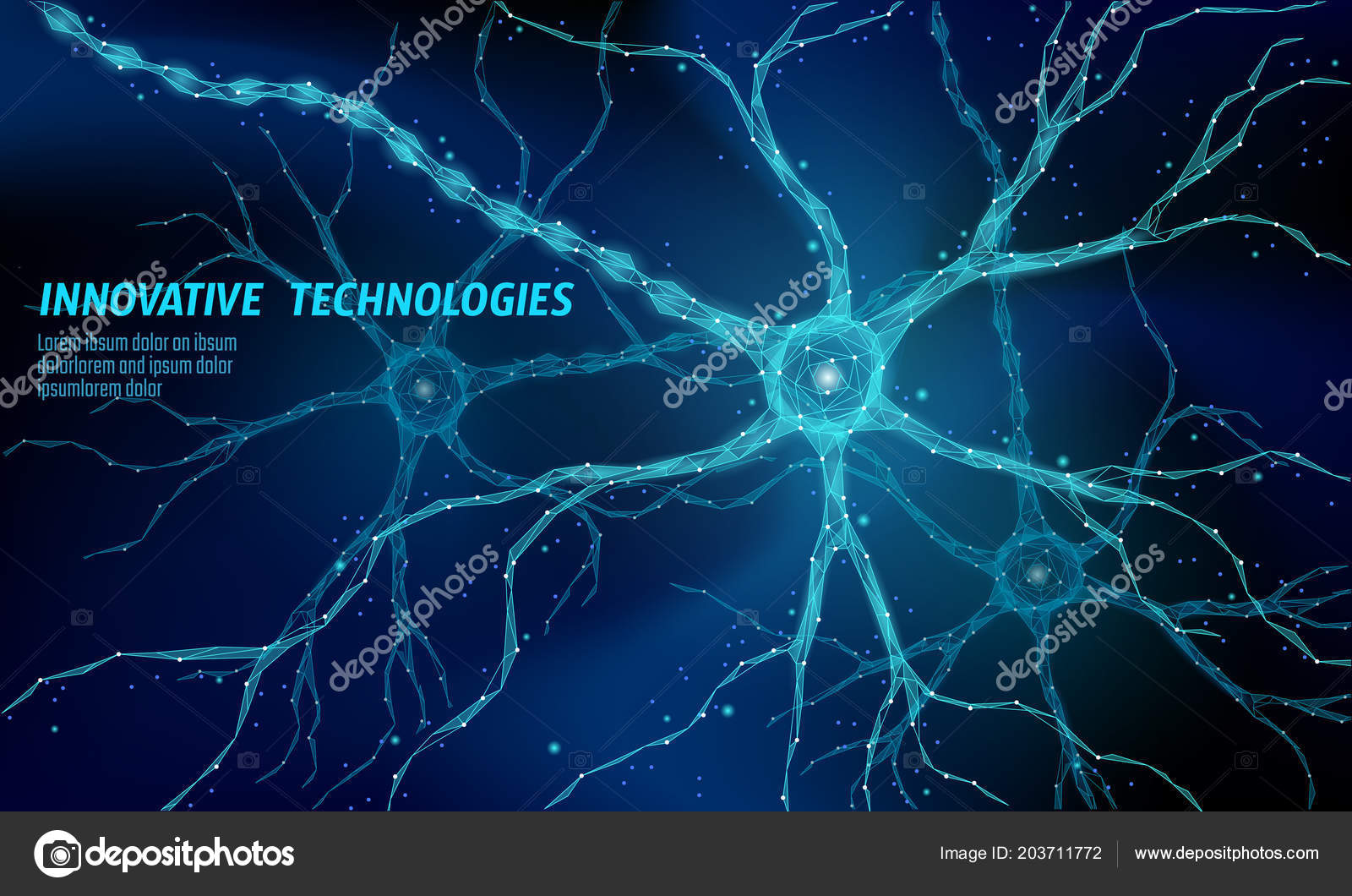 Human neuron low poly anatomy concept. Artificial neural network technology science medicine ...
