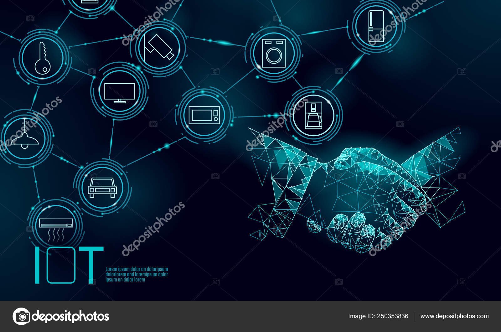 Internet of things icon work handshake concept. Smart city wireless communication network IOT ...