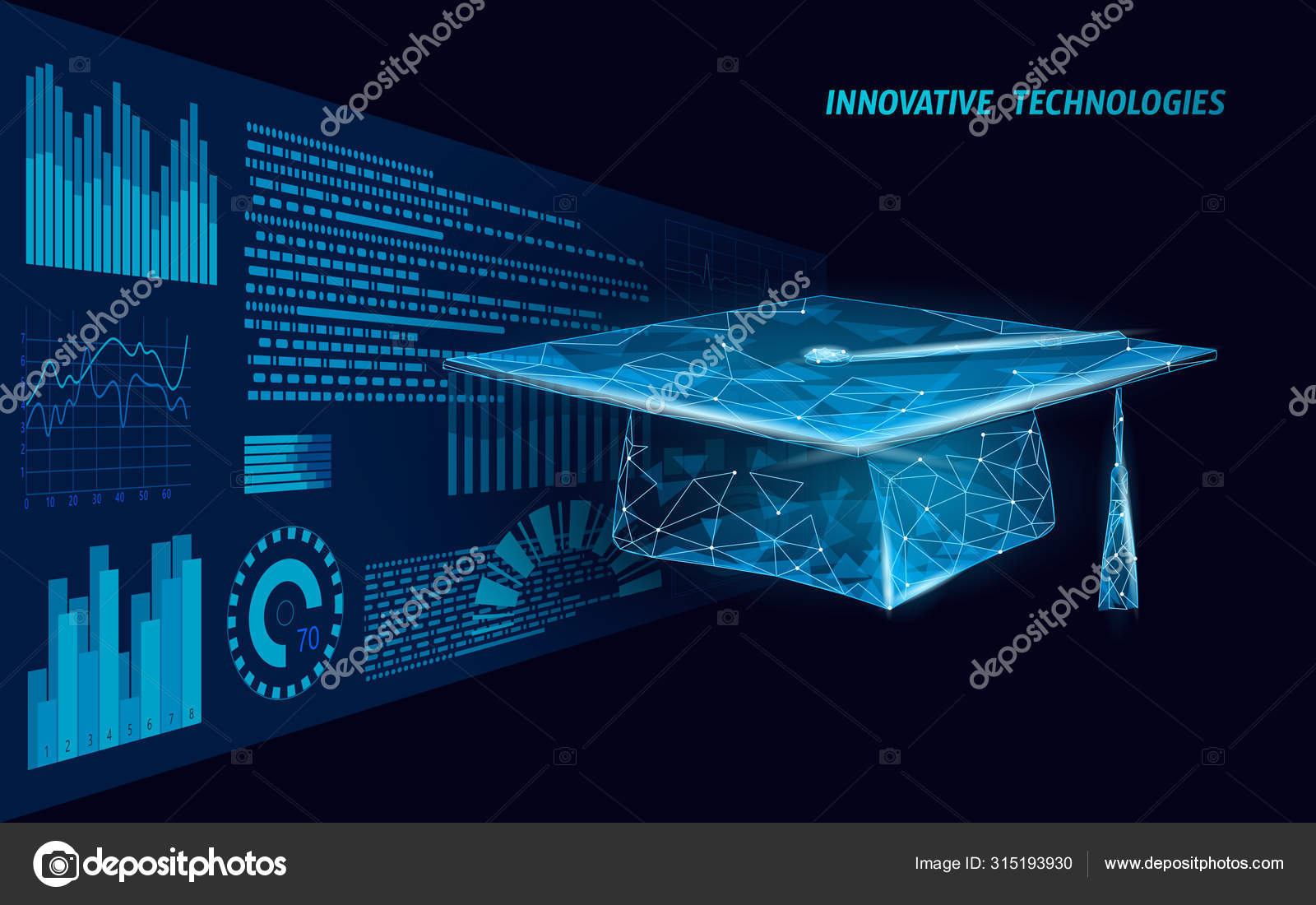 E-learning distance graduate certificate program concept. Low poly 3D ...