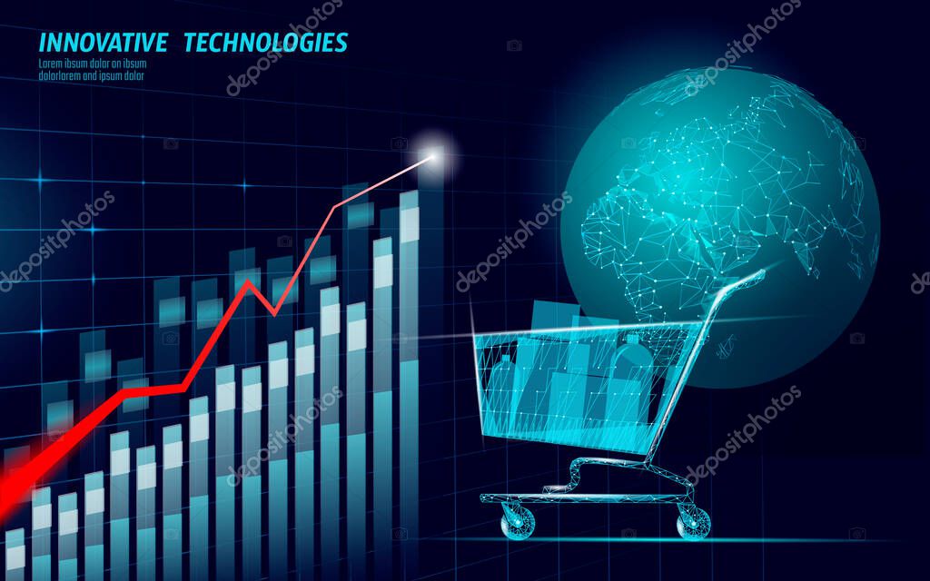 Carrito de compras mapa del mundo bajo diseño de poli 3D. Tienda en ...