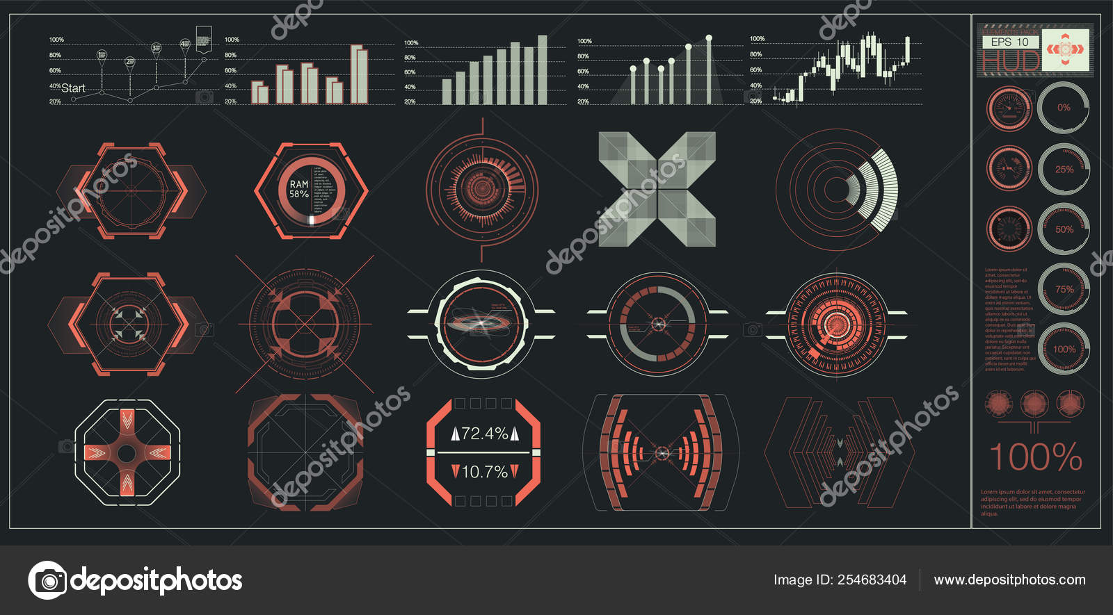 Hud elements,graph.Vector illustration.Head-up display elements for the ...