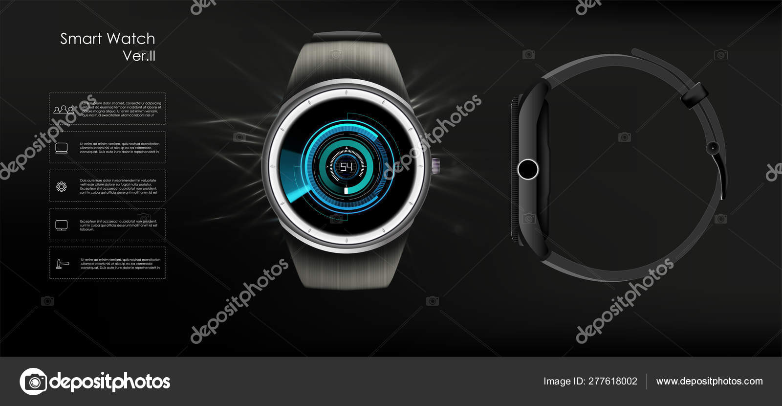 Vector realistic illustration of smart watch, technology functions and ...