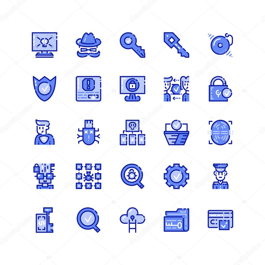 Simple conjunto de iconos de seguridad cibernética. Colección de ...