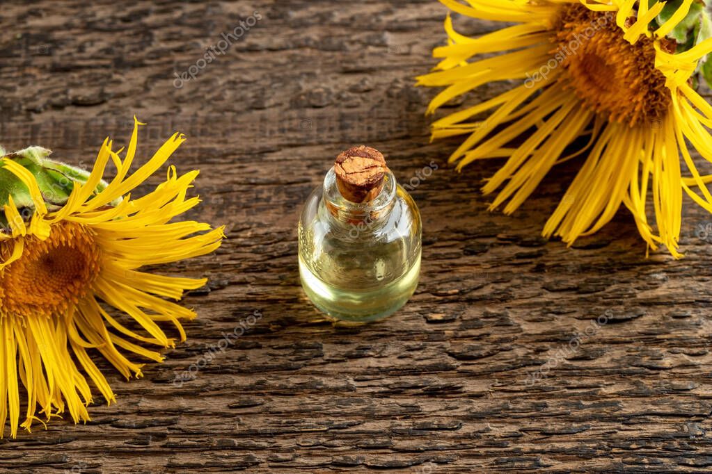 Botella de aceite esencial con panel eléctrico en flor o planta de ...