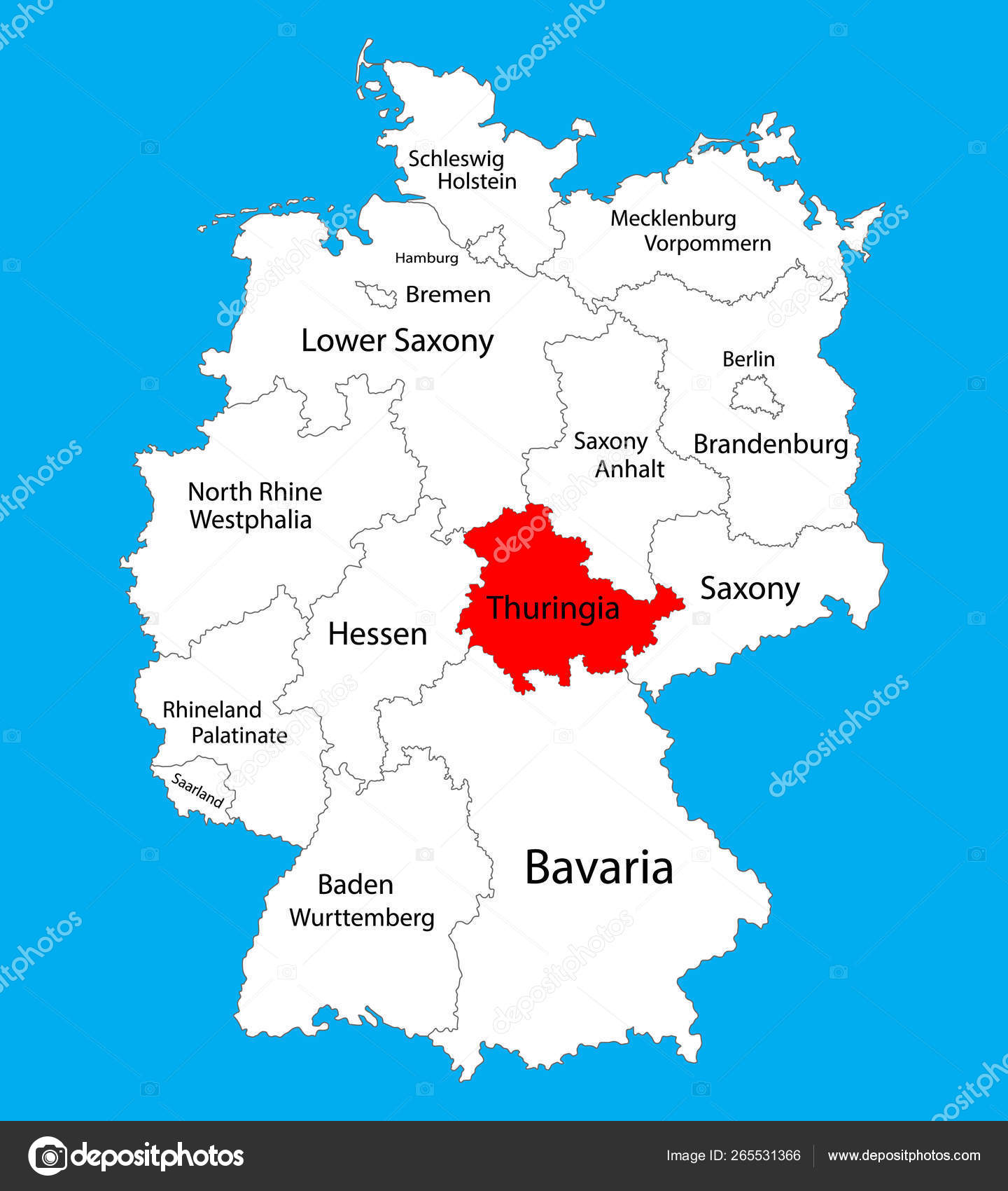 Thüringen Eyalet Haritası Almanya Vektör Haritası Siluet Illüstrasyon Almanya Haritasında ...
