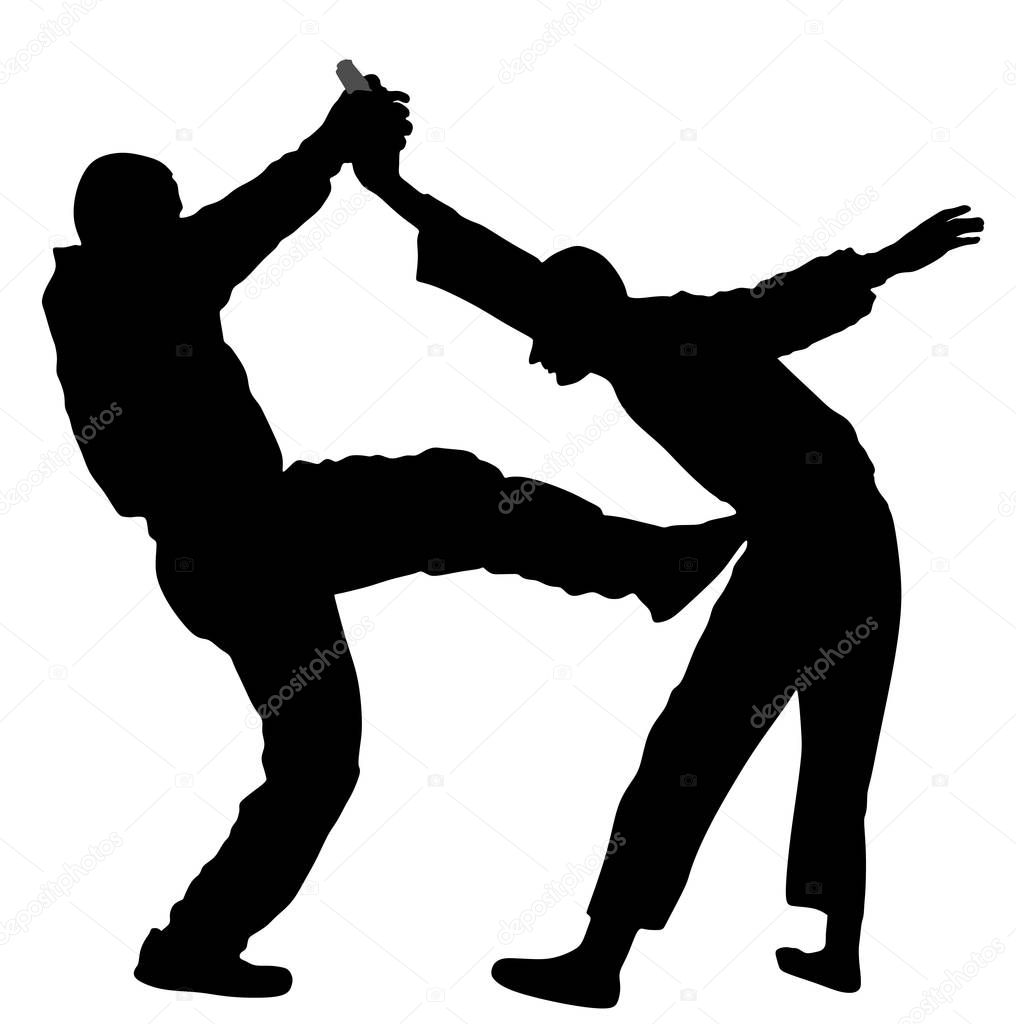 Auto defensa batalla vector ilustración. Hombre luchando contra el ...