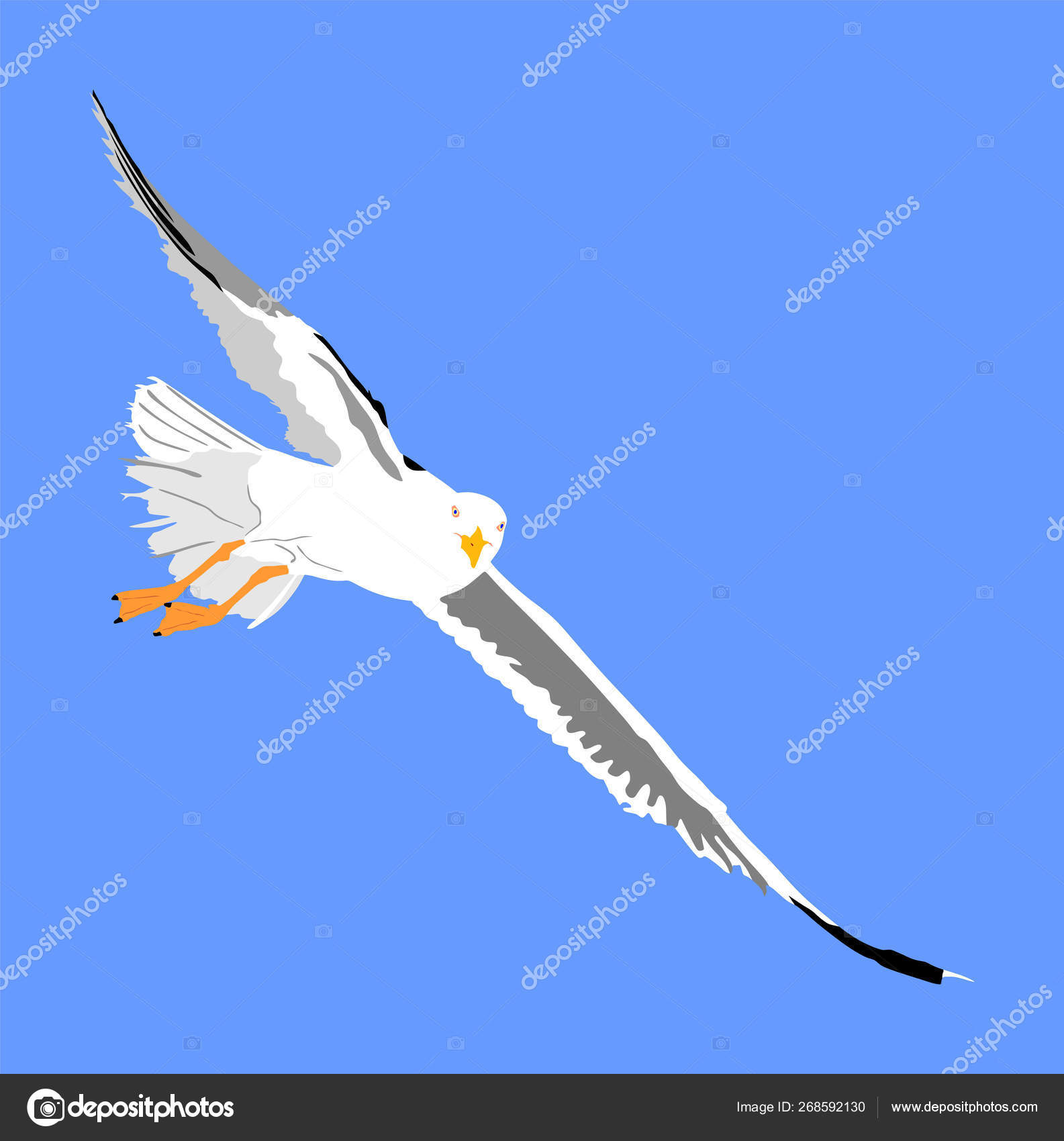Seagull Fly Blue Sky Background Vector Illustration Sea Ocean Bird ...