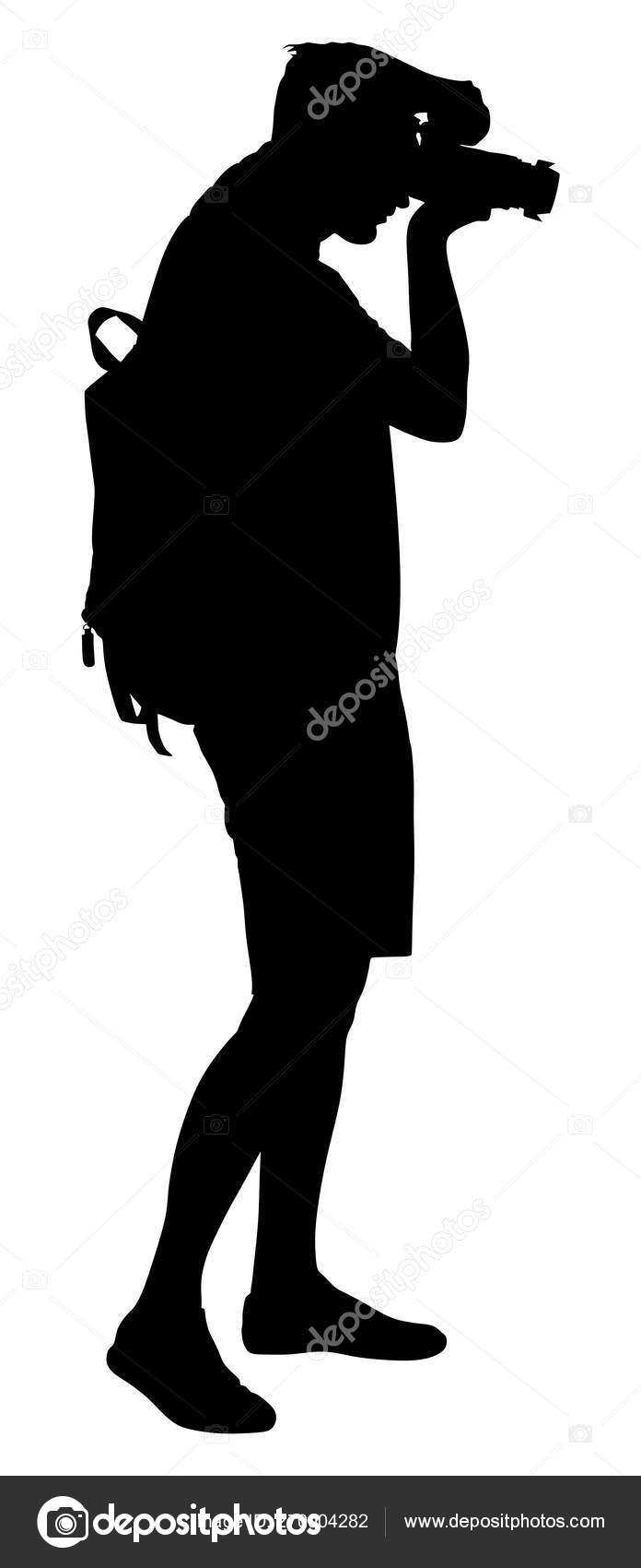 Young Man Photographer Camera Shooting Vector Silhouette Isolated White ...