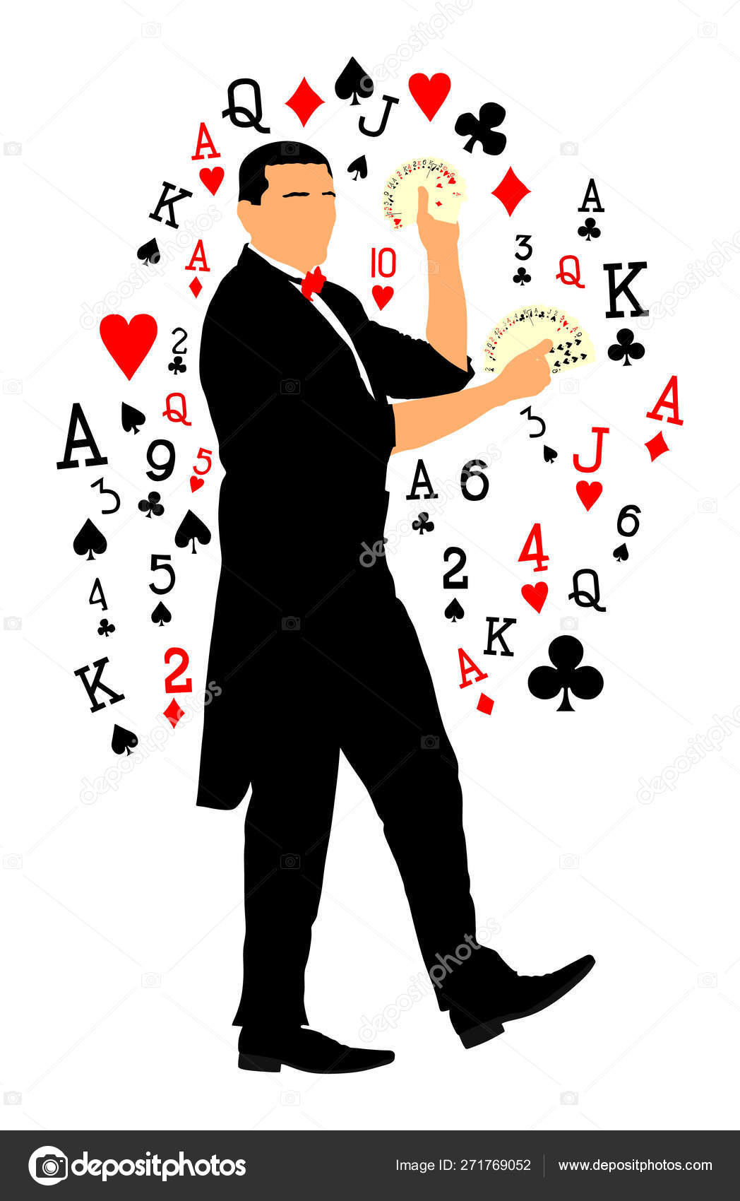 Magician Performing Trick Cards Vector Illustration Isolated White ...